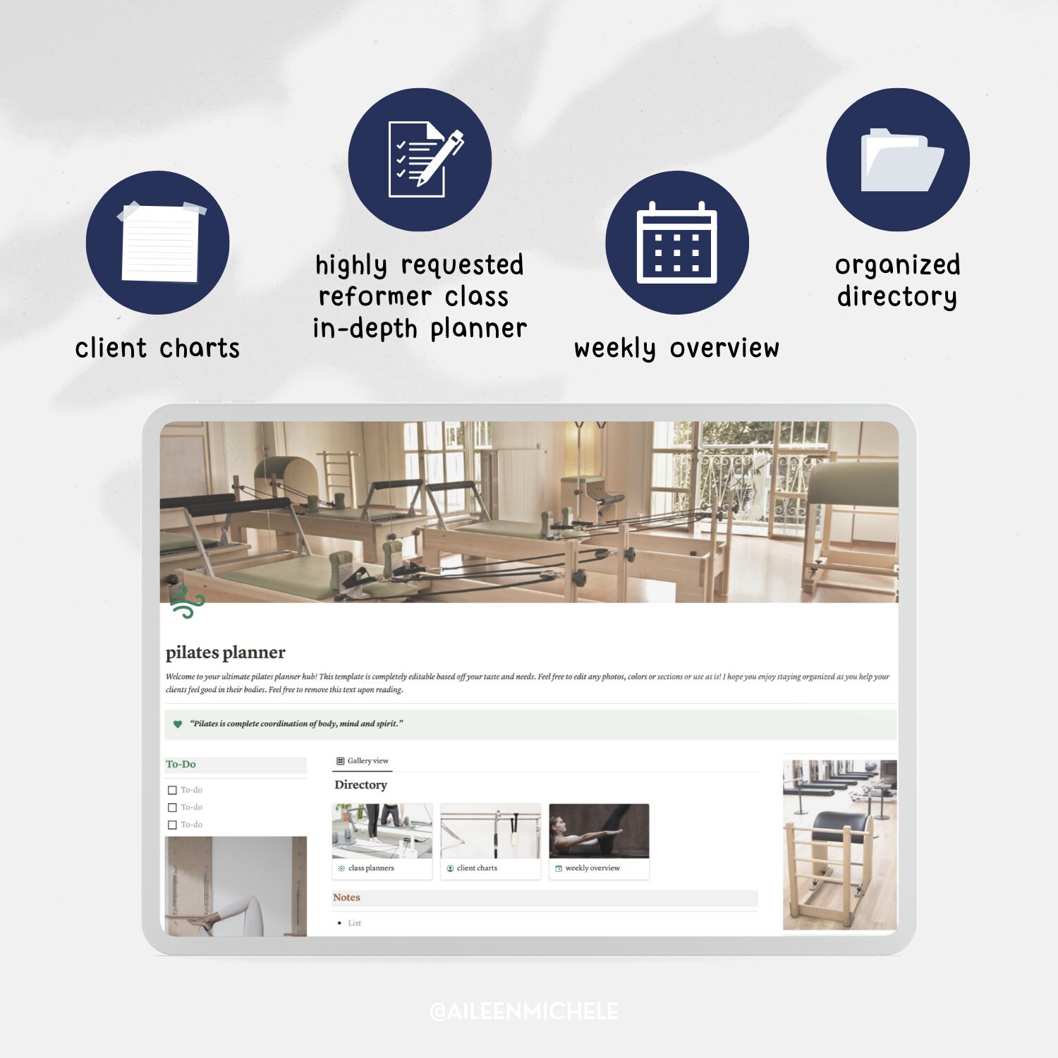 Notion Pilates Planner Template: Reformer Class, Client Progress ...