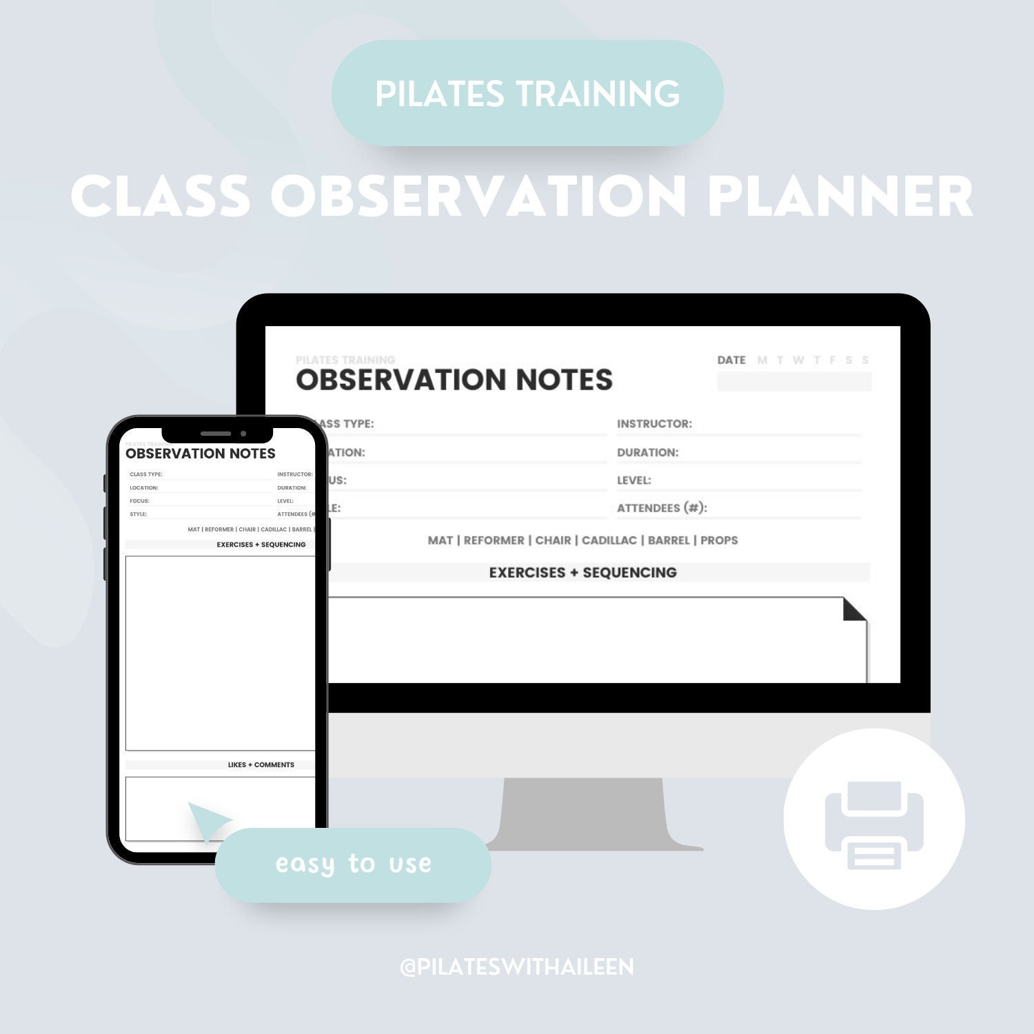 Pilates Class Observation Journal Notes | Printable & Digital Planner ...