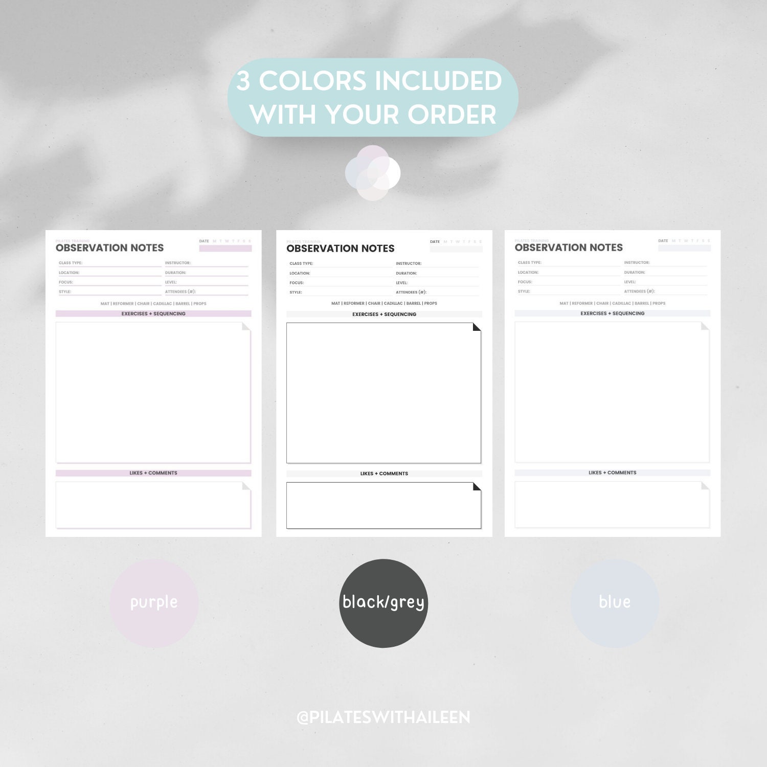 Pilates Class Observation Journal Notes | Printable & Digital Planner ...