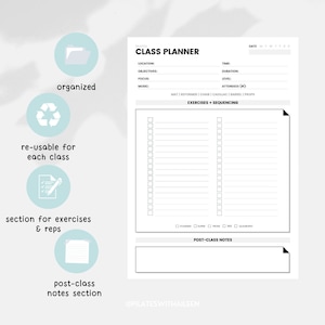 Pilates Class Planner Template | Printable Journal Notes & Digital ...