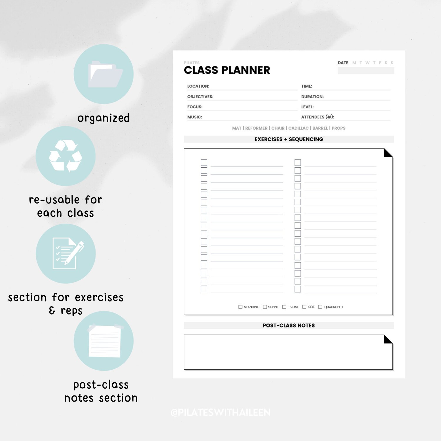 Pilates Class Planner Template | Printable Journal Notes & Digital ...