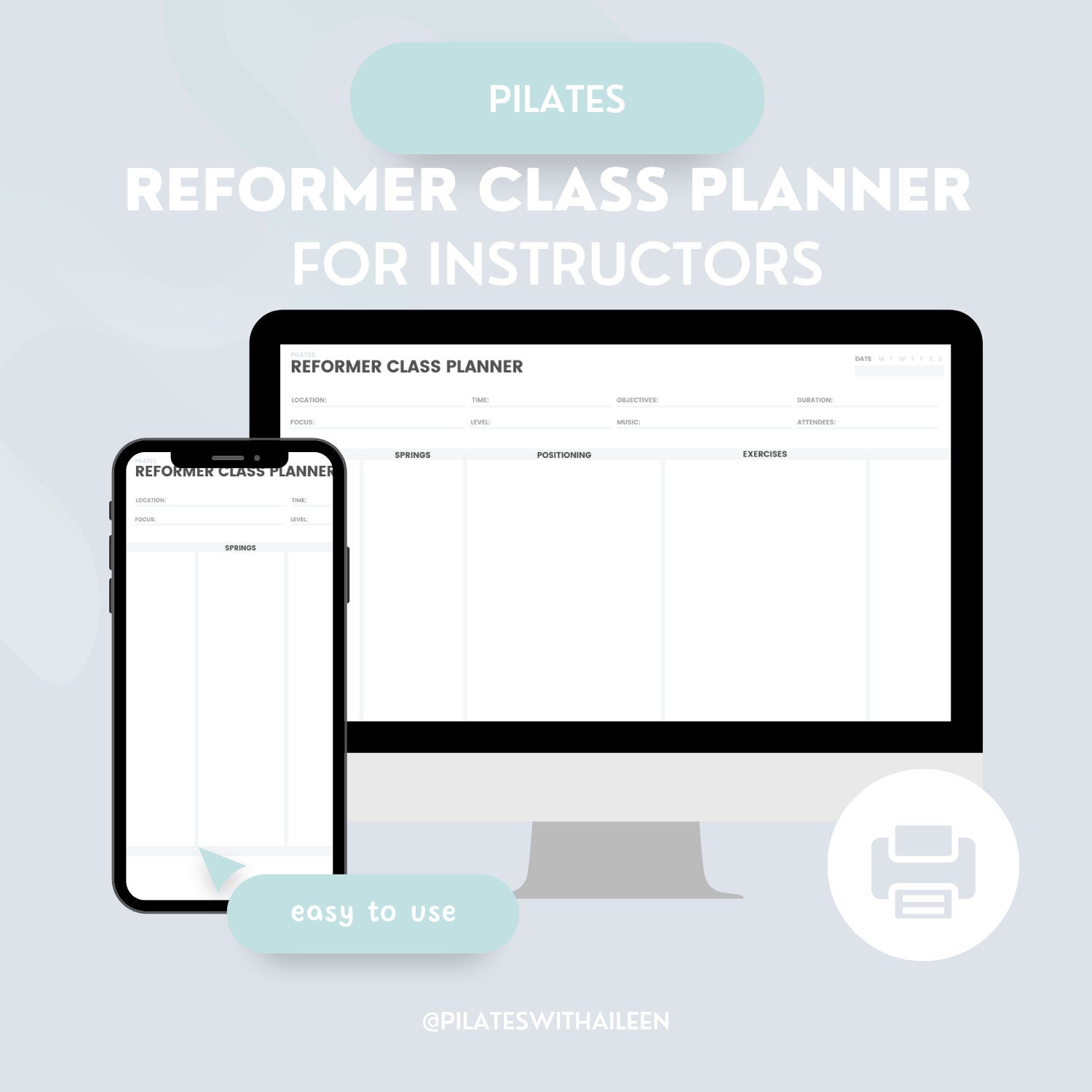 Reformer Pilates Class Planner Template | Printable Journal Notes ...
