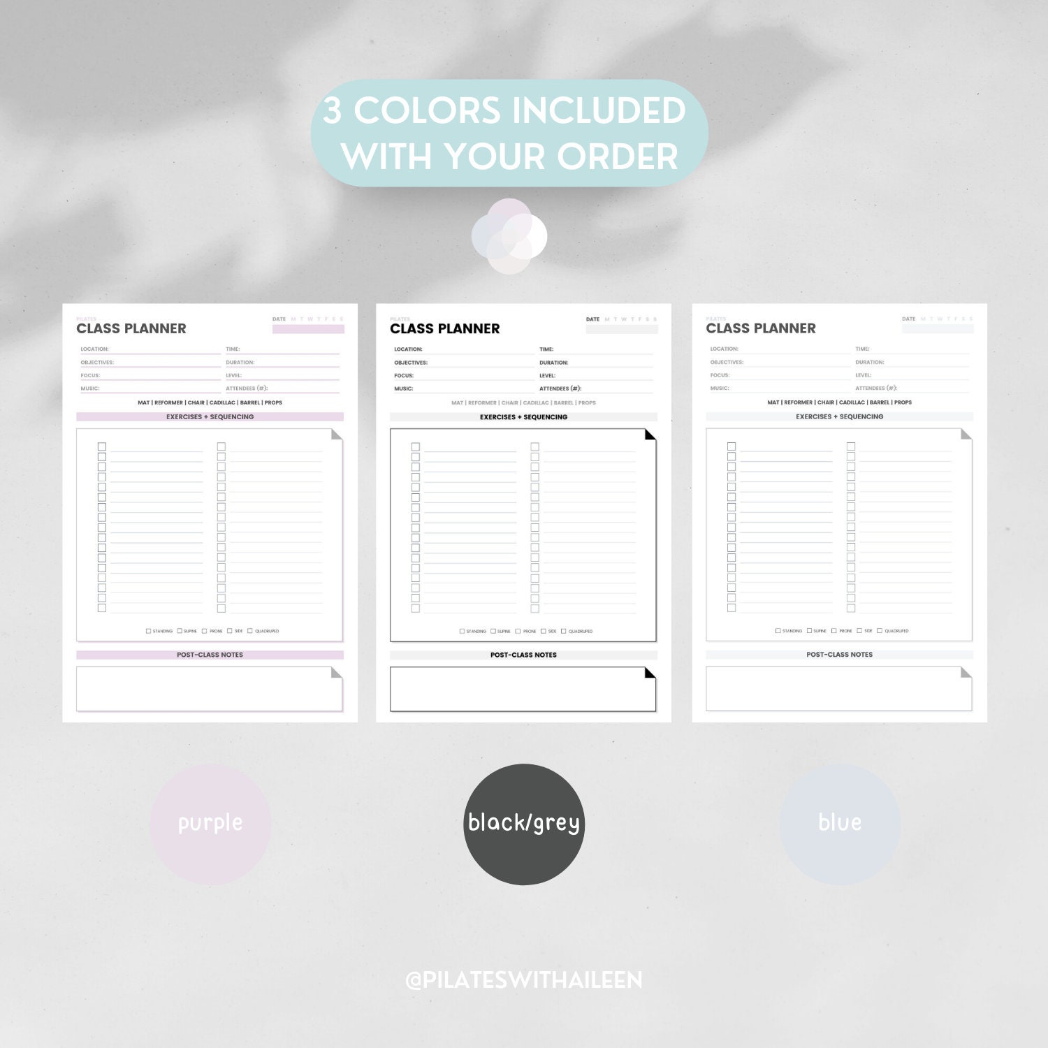 Pilates Class Planner Template | Printable Journal Notes & Digital ...