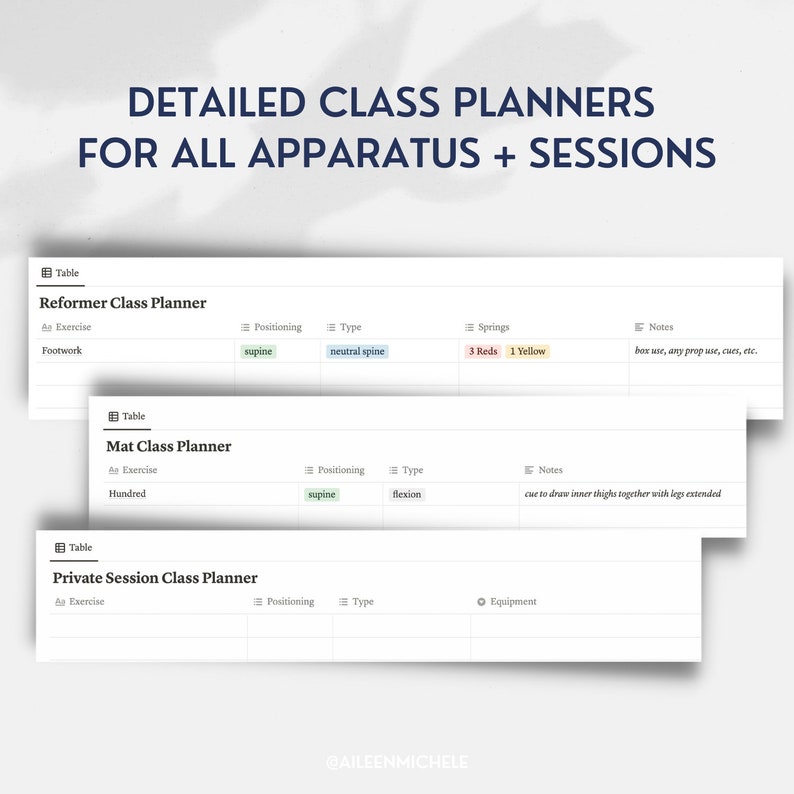 Notion Pilates Planner Template: Reformer Class, Client Progress ...
