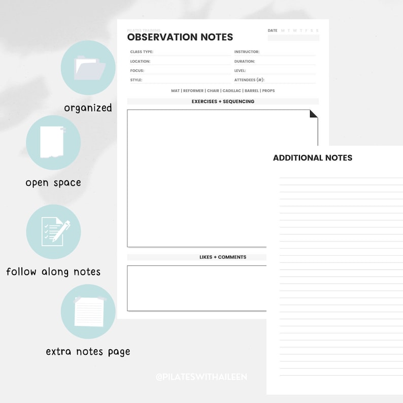 Pilates Class Observation Journal Notes | Printable & Digital Planner ...