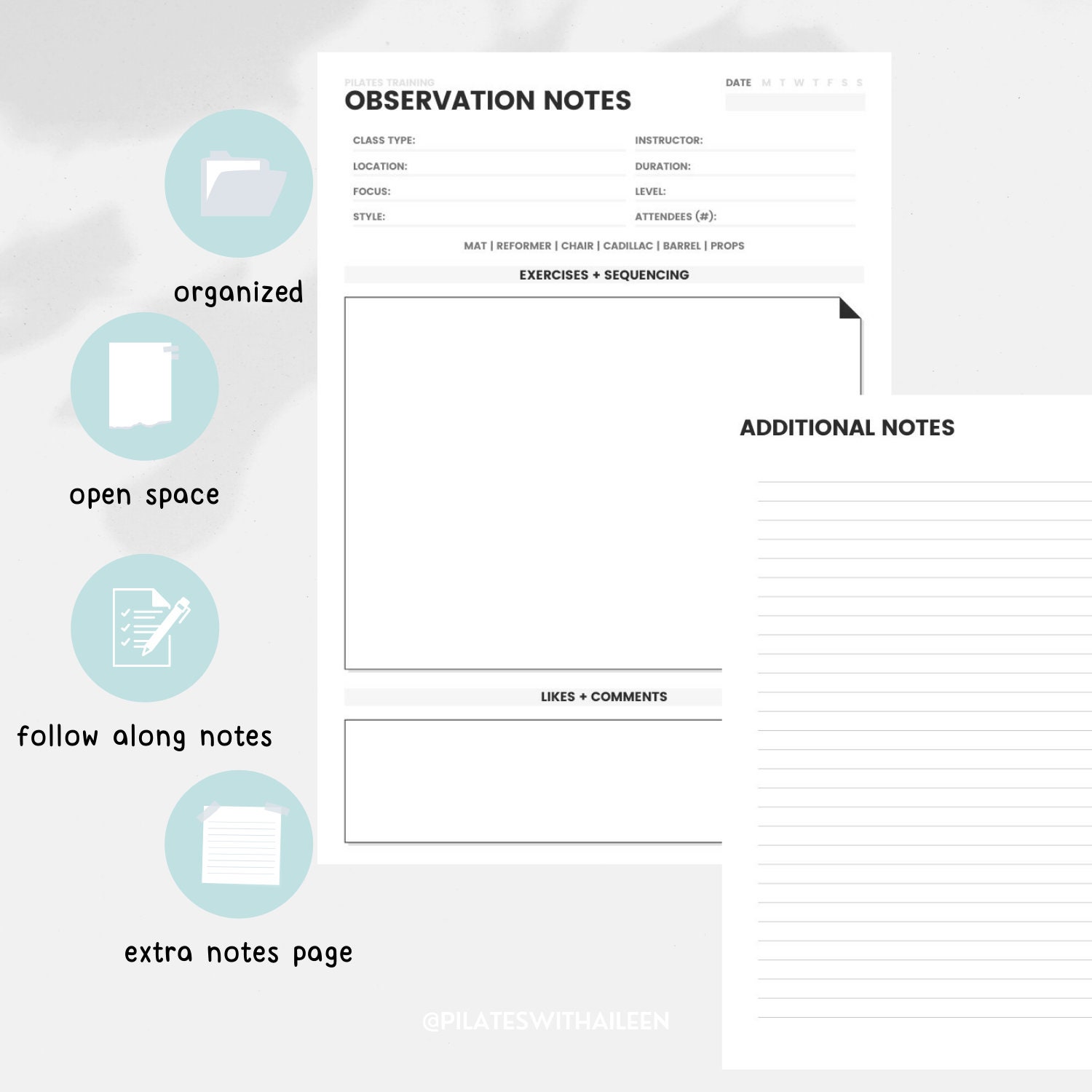 Pilates Class Observation Journal Notes | Printable & Digital Planner ...