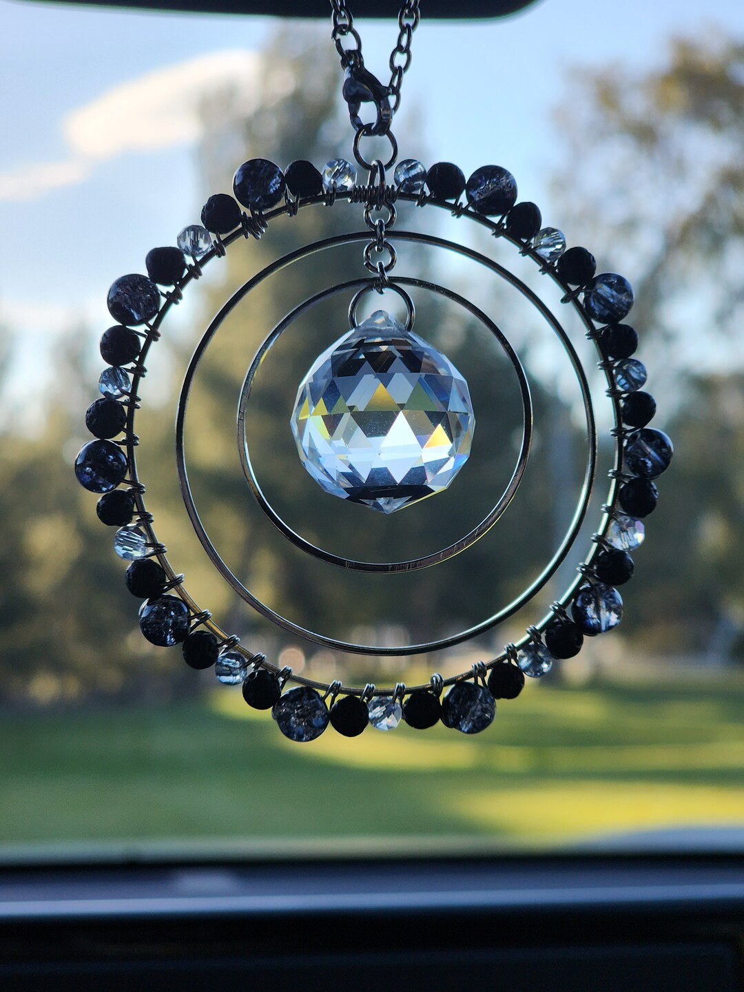 Crystal Car Charm: Galaxy Suncatcher, Car Decor, Beaded, Wire Wrapped ...