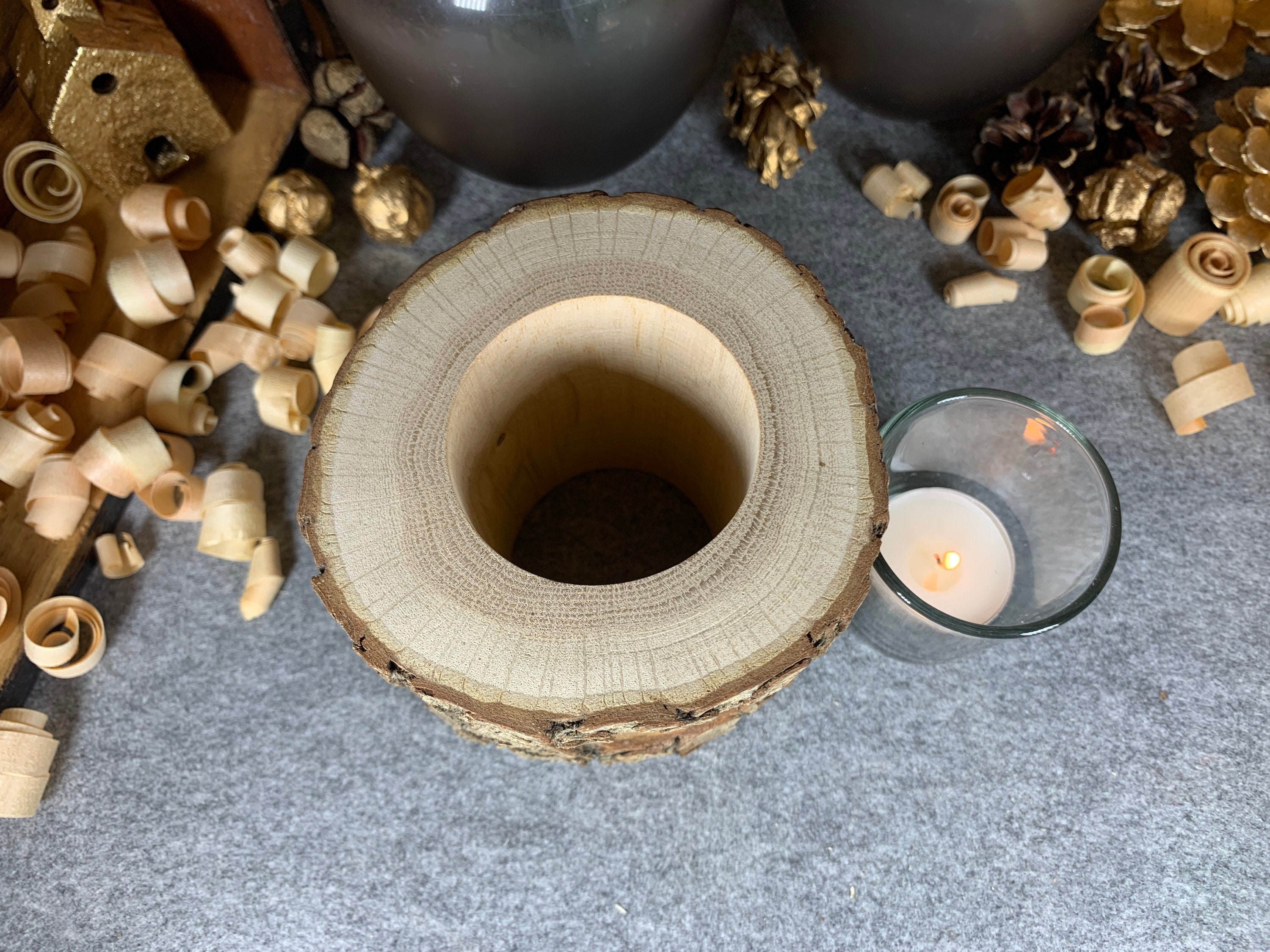 Lantern Made of Wood candle Tree Trunk Decoration - Etsy