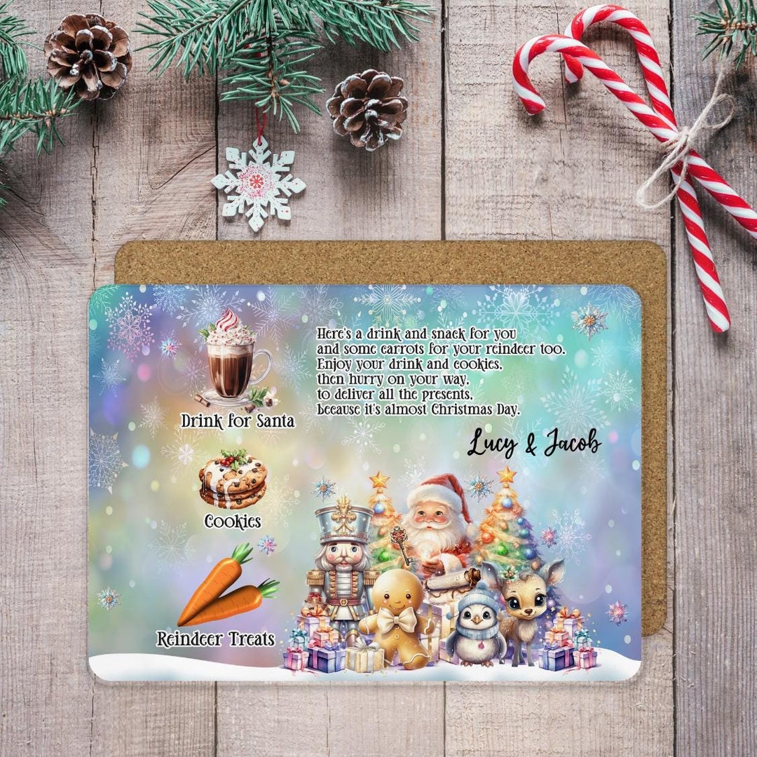 Personalised Christmas Mat | Santa Milk Cookies Reindeer Carrot Treat ...