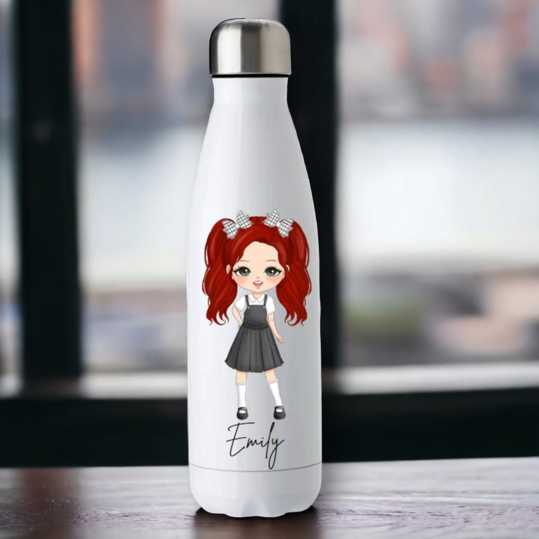 Personalised Name Character Girl Doll Double Insulated Water Bottle ...