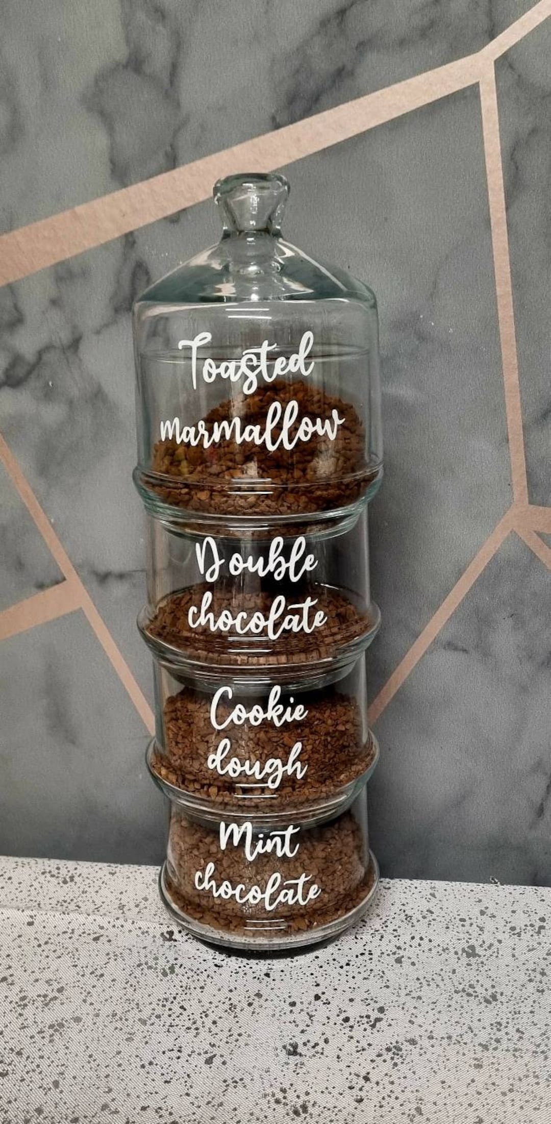 Personalised Flavoured Coffee Station | Space Saving Stacked Glass Jars ...