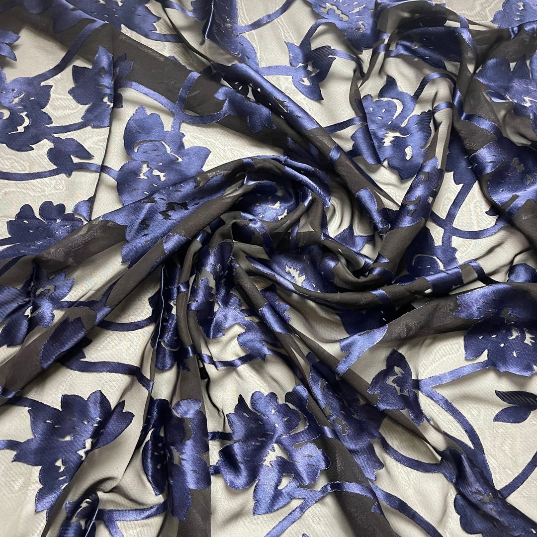 Black and Iridescent Blue Sheer Floral Print Fabric - by the Yard - Etsy