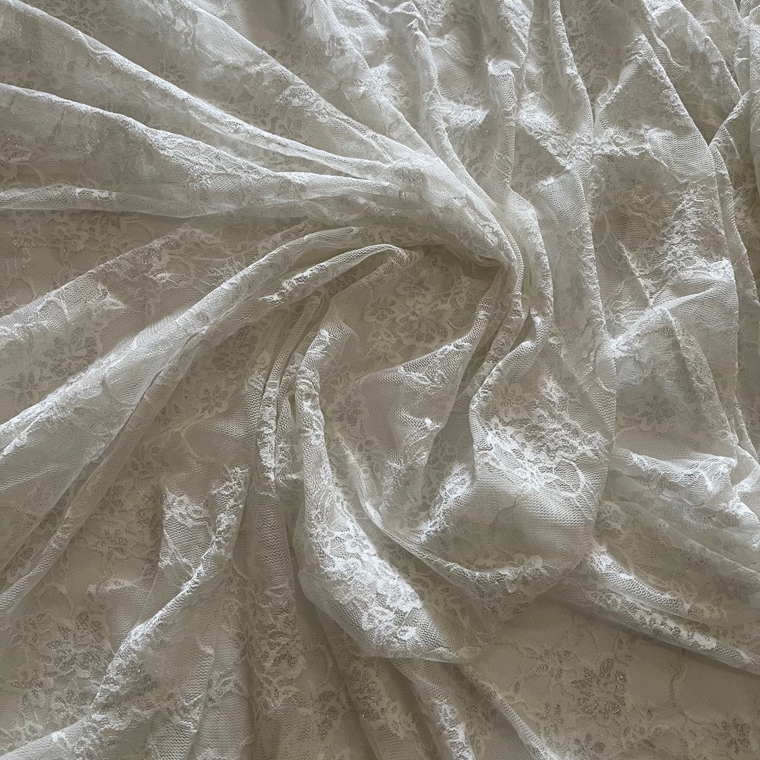 White Stretchy Floral Lace Glitter Sheer Fabric - by the Yard - Etsy