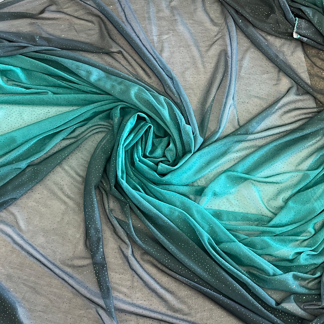 Green Ombré Glitter Embellished Stretchy Sheer Fabric - by the Yard - Etsy