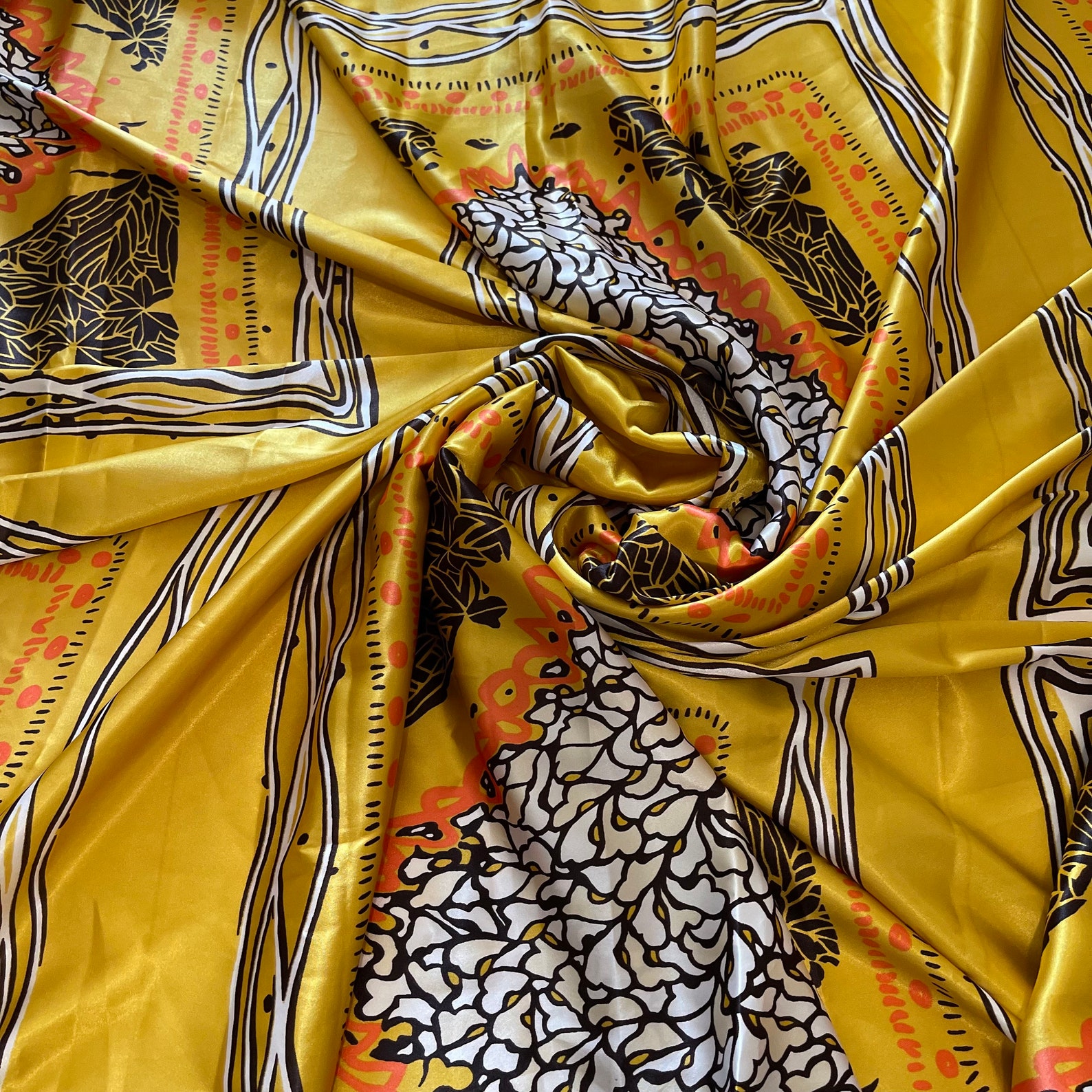 Yellow Multicolor Tribal Print Bohemian Satin Polyester Fabric by the ...