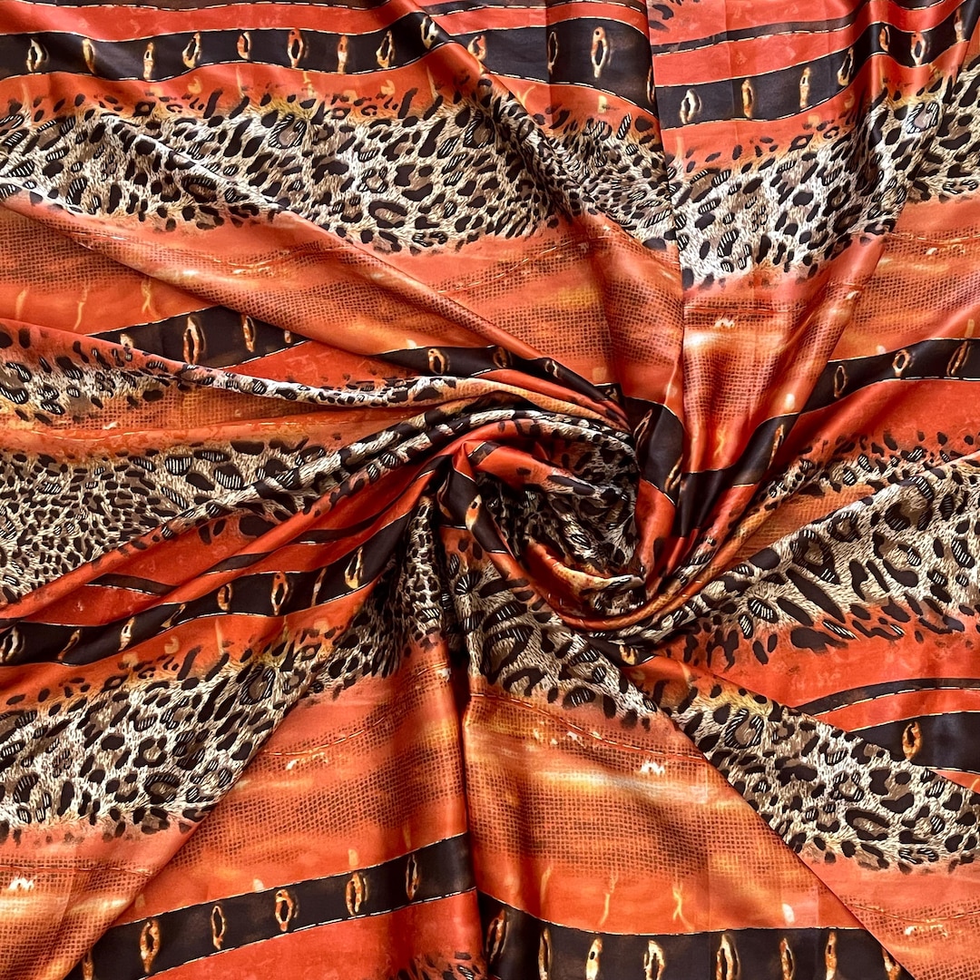 Animal Print Orange Multicolor Cheetah Print Satin Fabric - by the Yard ...
