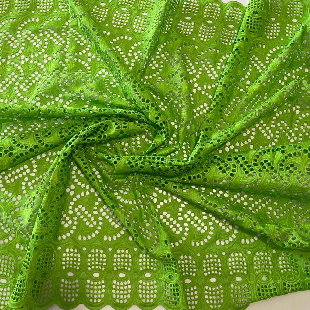 Green Lace Geometric Print Cutout Cotton Fabric - by the Yard - Etsy