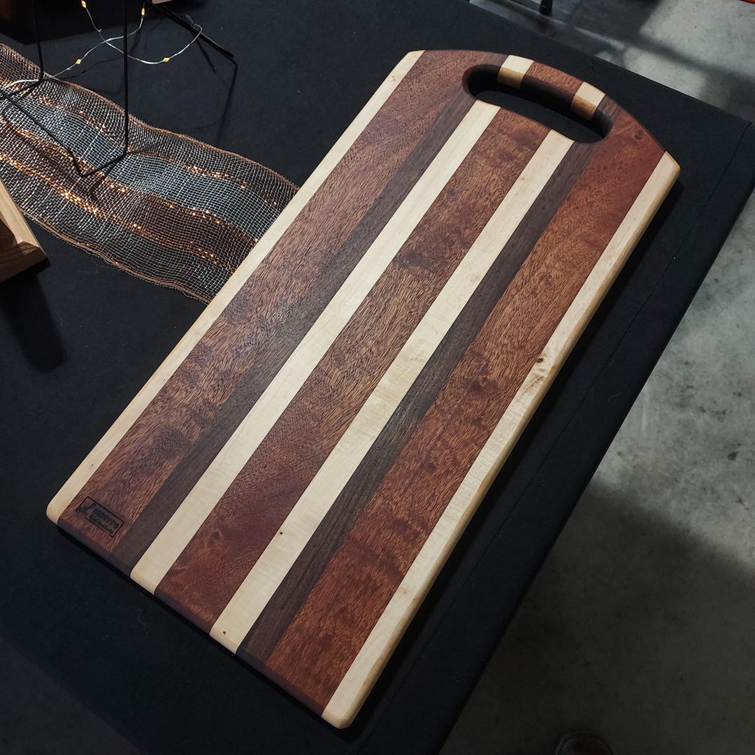 Mahogany, Maple & Walnut Charcuterie Board With Grab Handle – Handmade ...