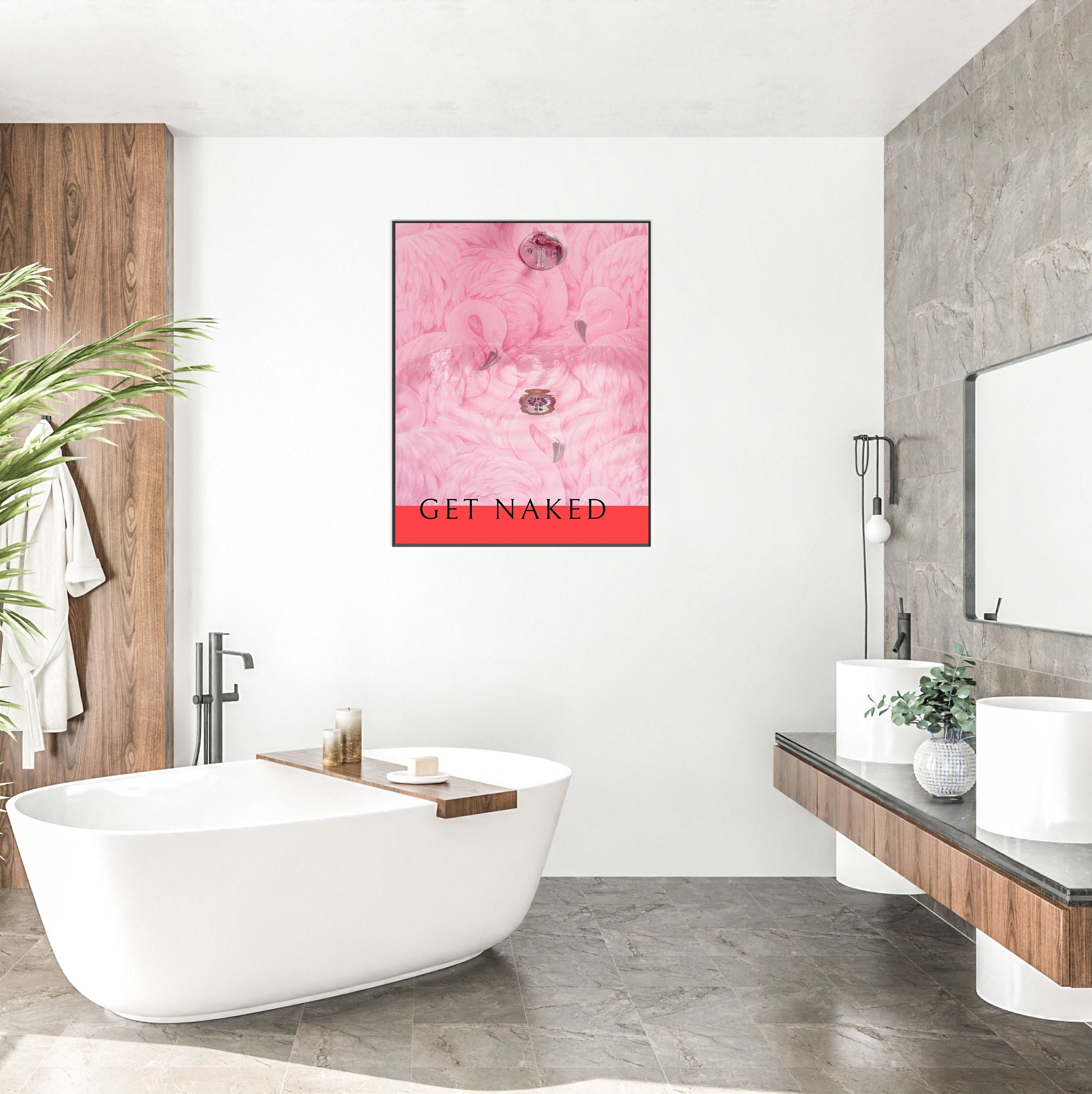 Get Naked Art Print Printable Poster Bathroom Wall Art Pink Wall Art