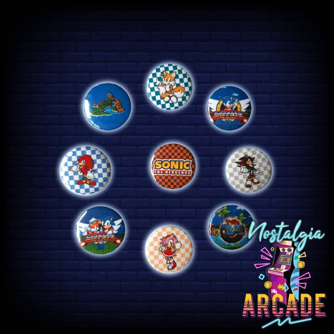 Sonic SEGA Button Pin Badges Retro Video Game Gamer Computer Mega Drive ...