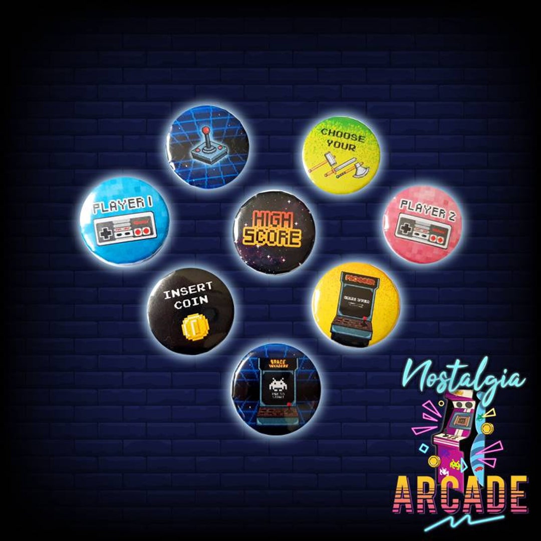 Arcade Retro Video Game Badge Set Button Pin Player 1 Gamer Gift - Etsy
