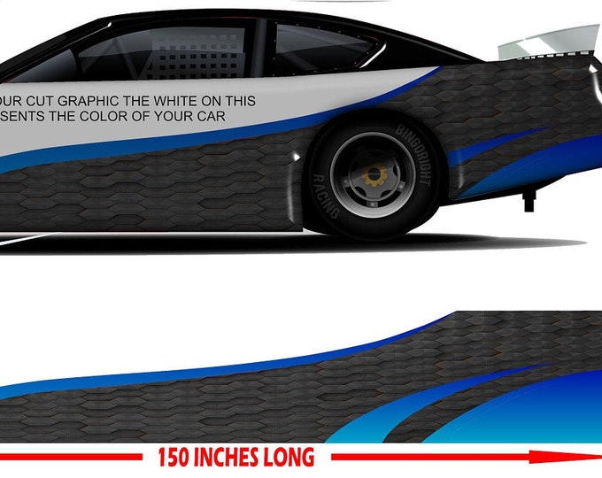 84 Carbon (blue) Race Car Side Wrap Laminated Print Modified Late Model ...