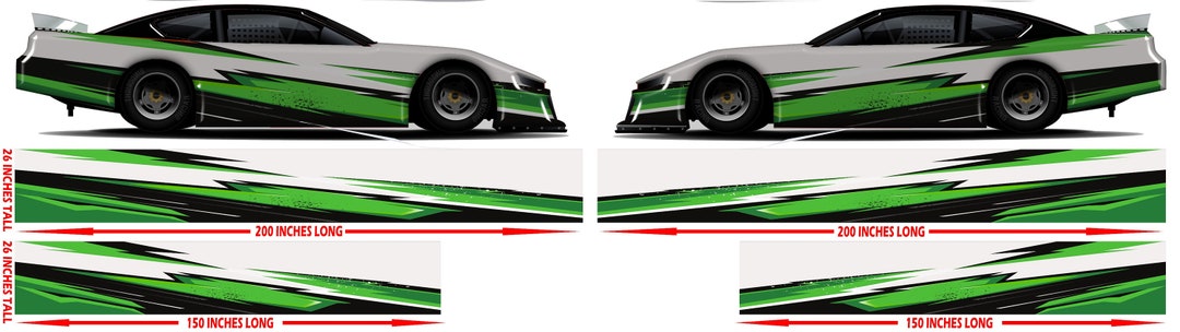 2 Wild Green Race Car Side Wrap Laminated Print Modified Late Model ...