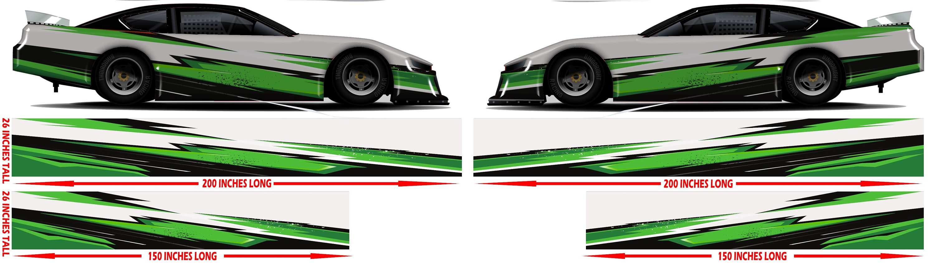 2 Wild Green Race Car Side Wrap Laminated Print Modified Late Model ...