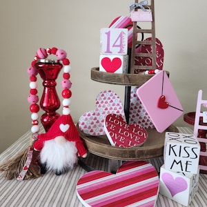 Valentine's Day Decor, Tiered Tray, Gnome Signs, Wood Hearts Love ...