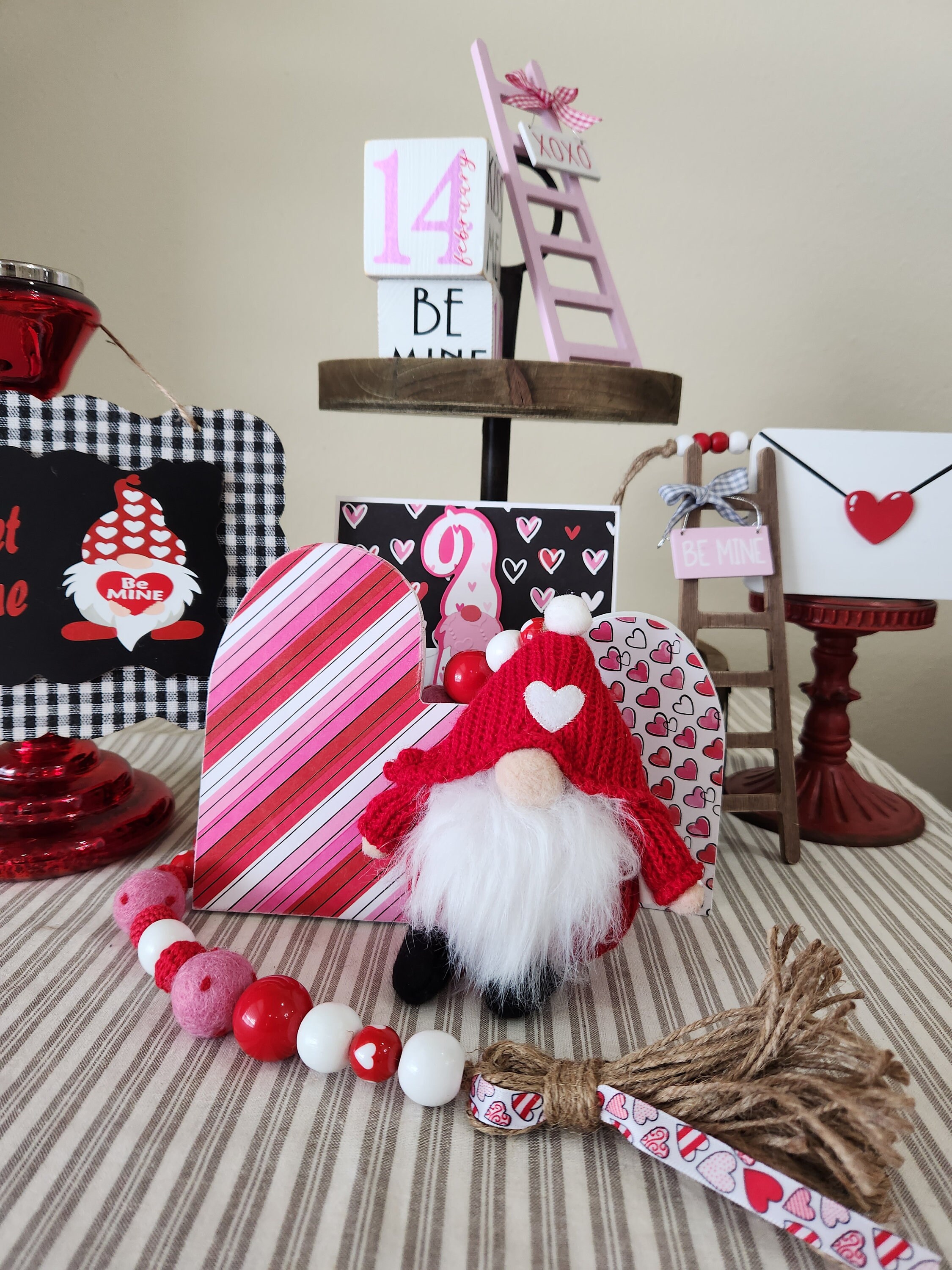 Valentine's Day Decor, Tiered Tray, Gnome Signs, Wood Hearts Love ...