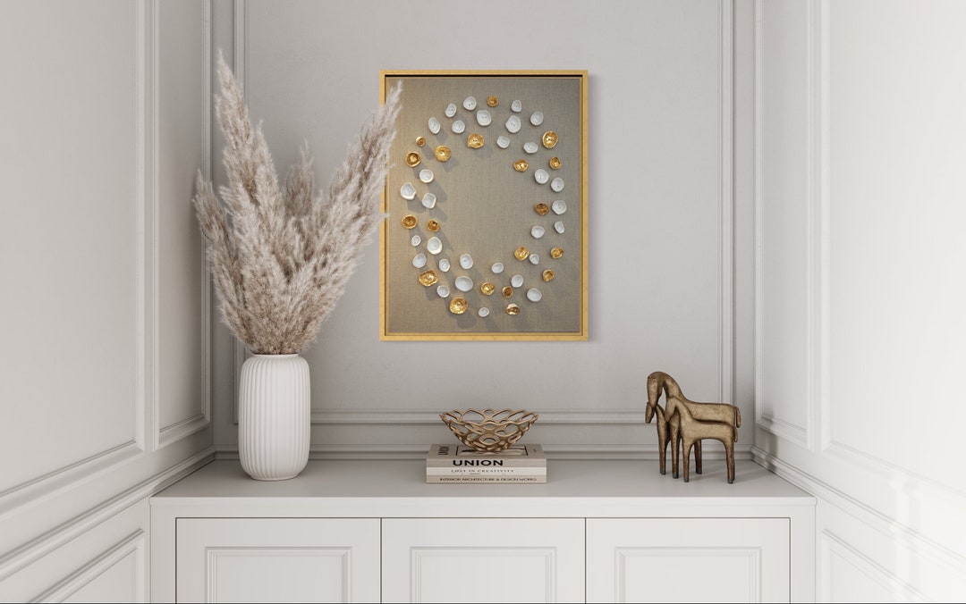 Buttons of Joy: Sculptural Painting Art Piece of White and Gold Gilded ...