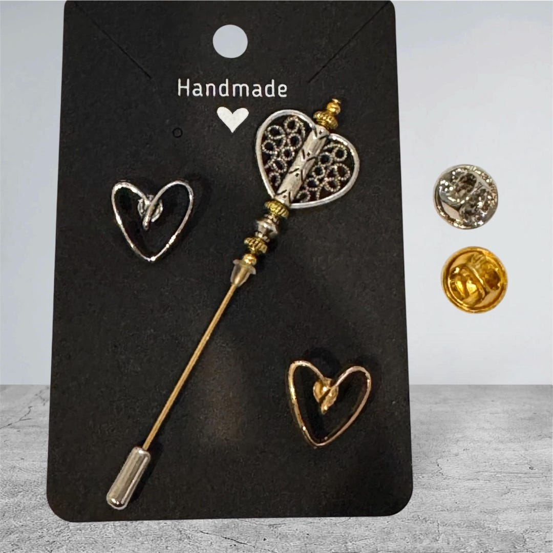 Heart Hat Pin Set, Silver Gold Heart Pearl Hat Accessory, Vintage Hat ...