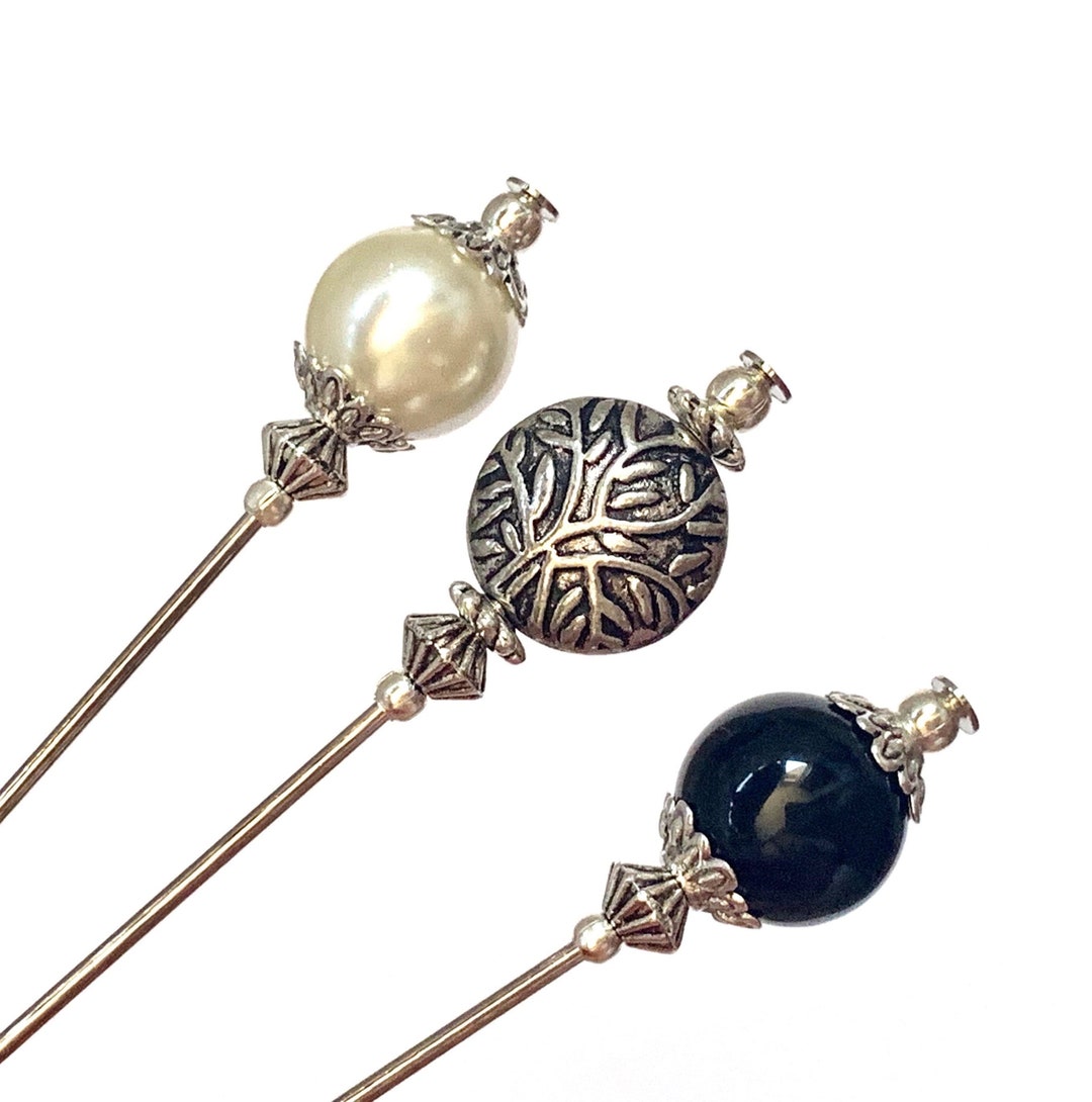 3x Beautiful Long Pearl Hat Pins in a Choice of Colours and Lengths ...