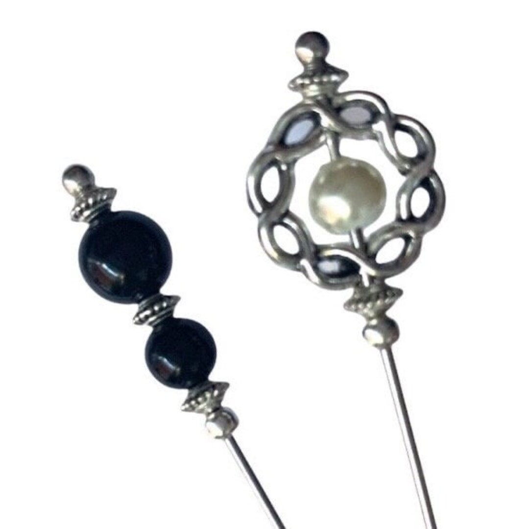 2 Hat Pins Pearl Silver Filligree Hat Pins, Long Stick Pins, Lapel Pins ...