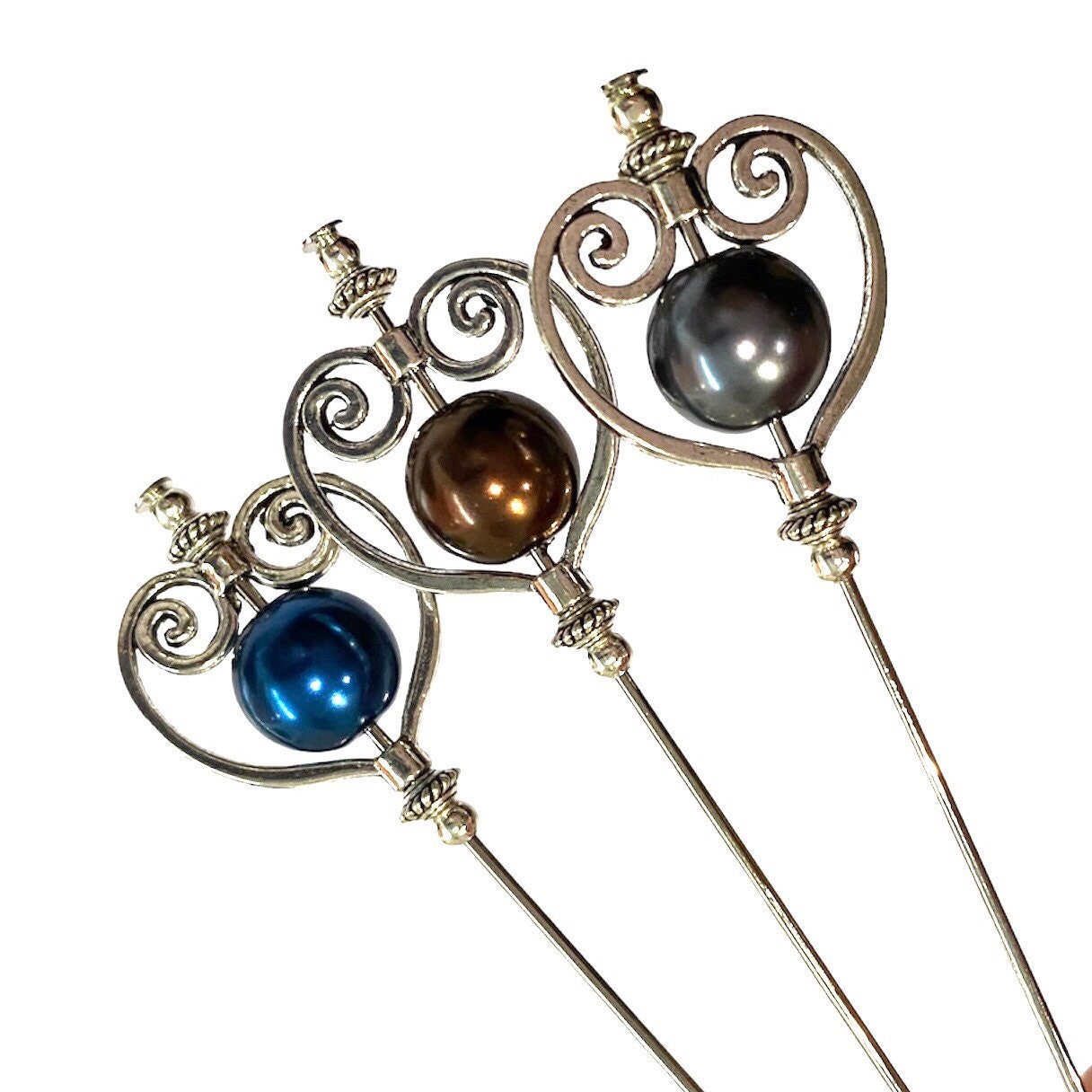 Silver Hat Pins , Long Pins, Vintage Antique Style, Stick Pins, in a ...