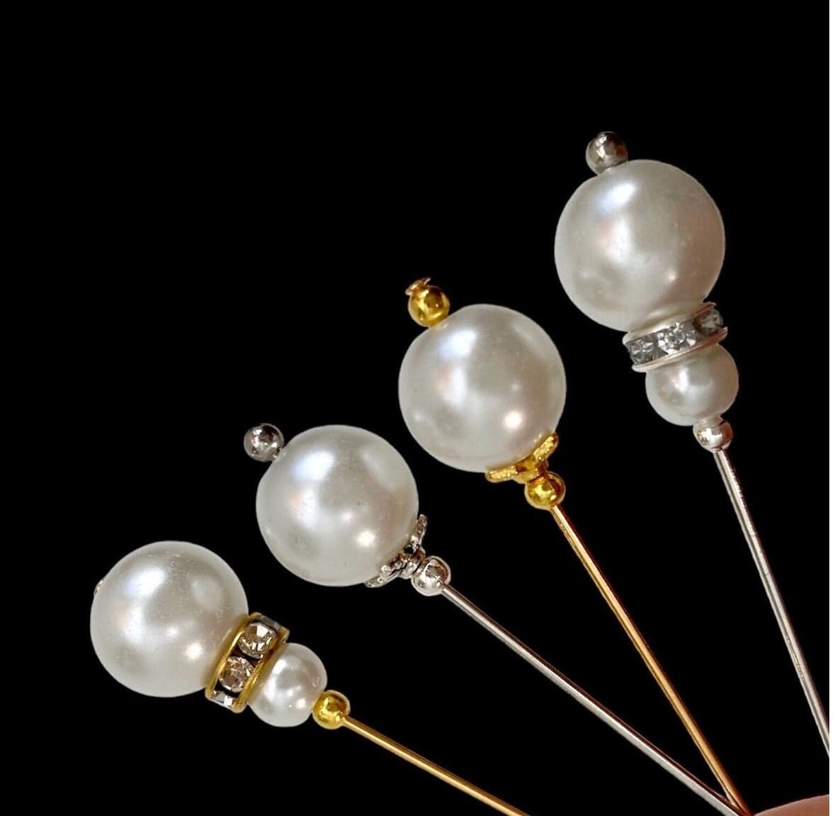Beautiful Long Pearl Hat Pins in a Choice of Colours/ Designs Silver ...