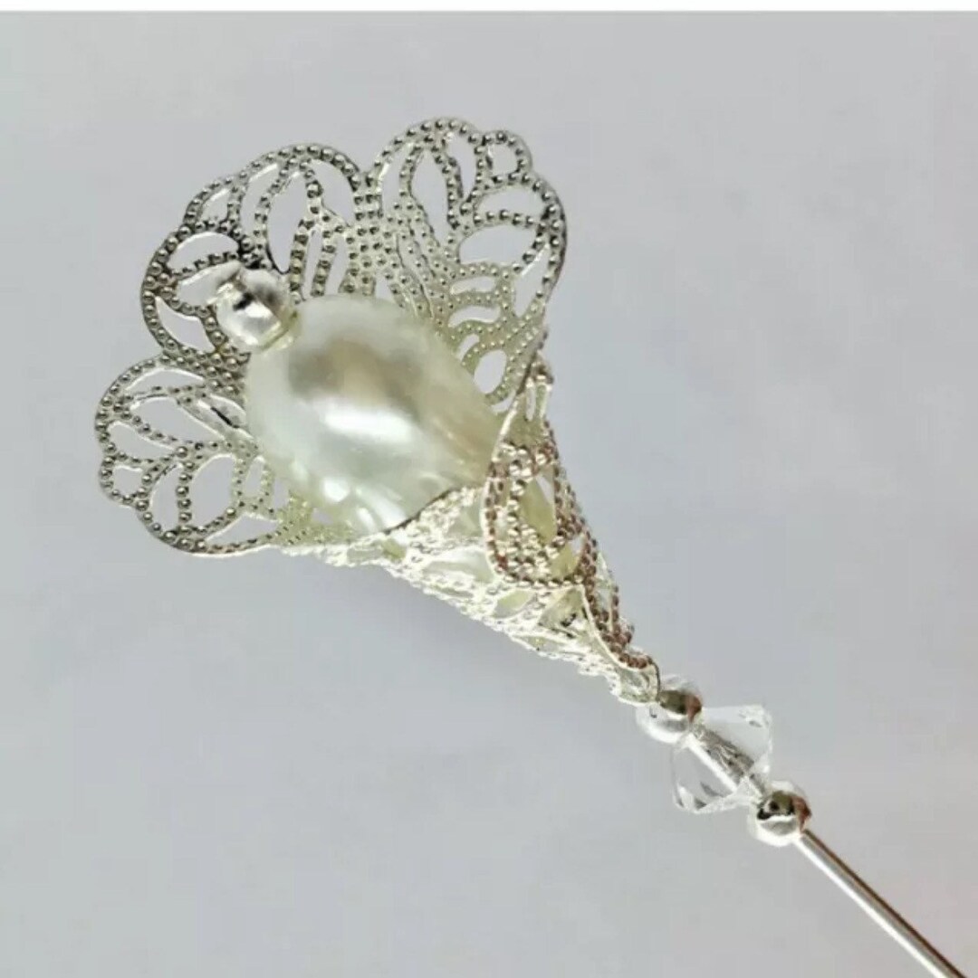 Beautiful Silver Filligre Hat Pin Ivory Pearl Vintage Style Hat Pin in ...