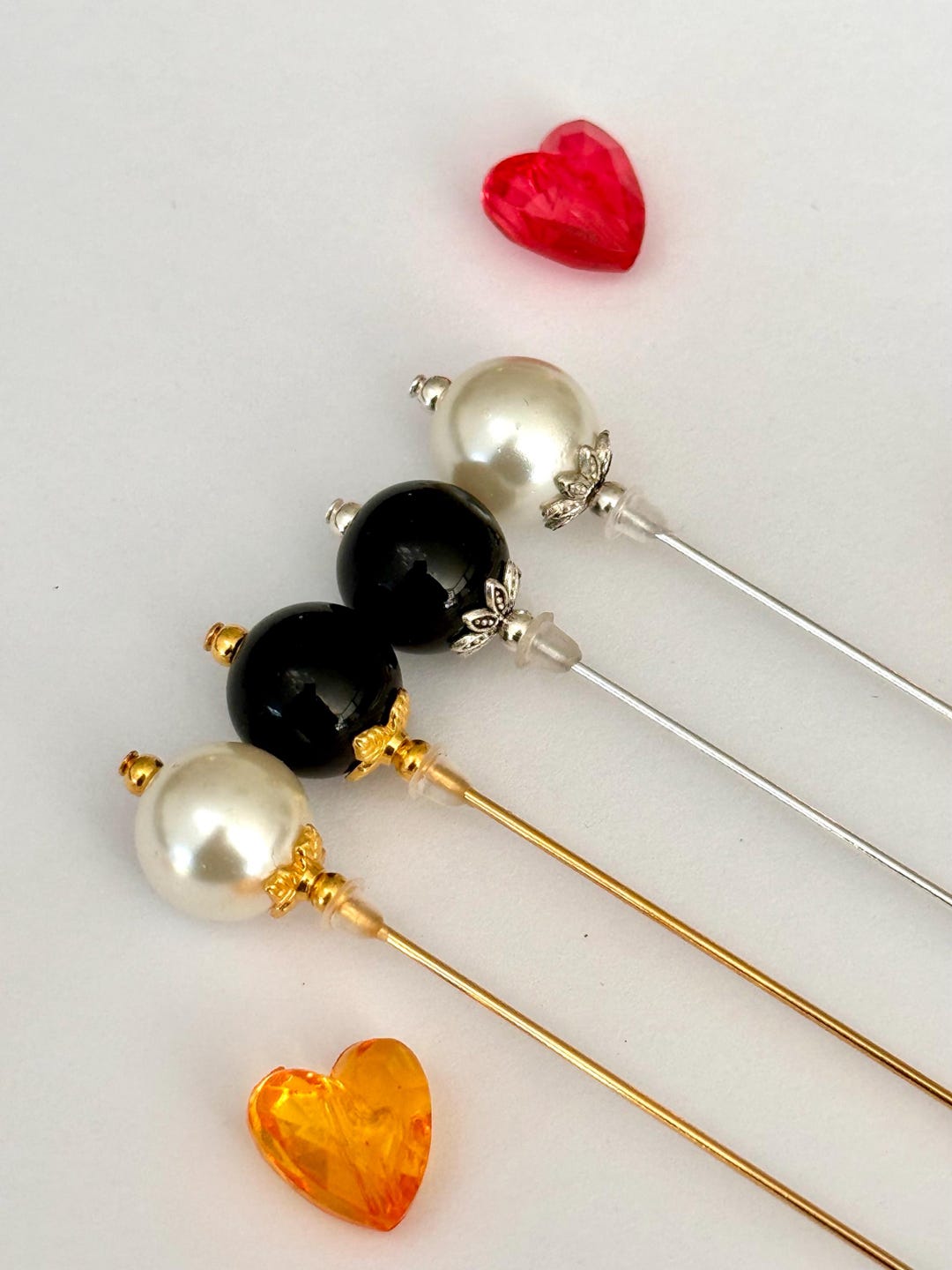Beautiful 6” Long Pearl Hat Pins in a Choice of Colours/ Designs Silver ...