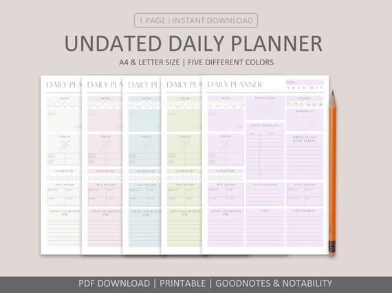 Digital Daily Planner for Goodnotes Undated Daily Calendar - Etsy