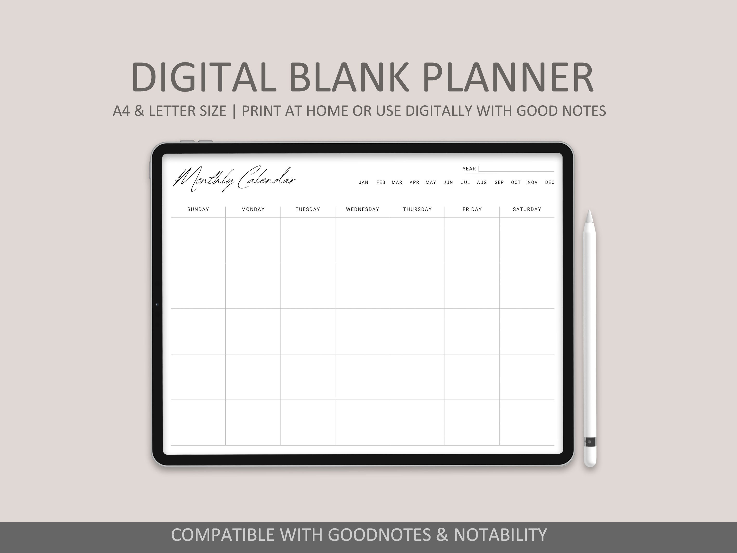 Undated Monthly Calendar Printable Landscape Minimalist - Etsy