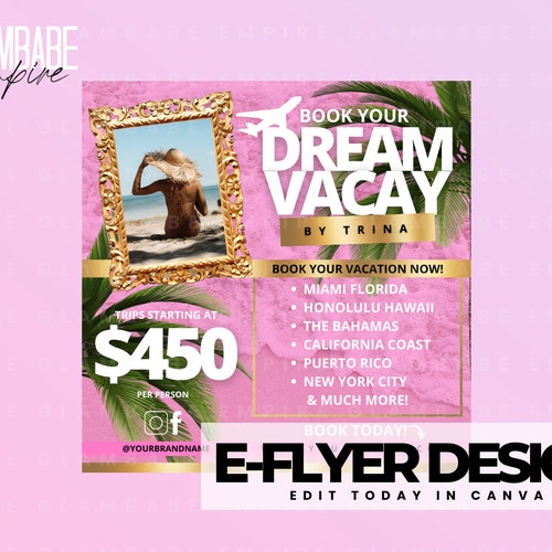 Travel Agent Template Canva Flyer Dream Vacation Flyer - Etsy