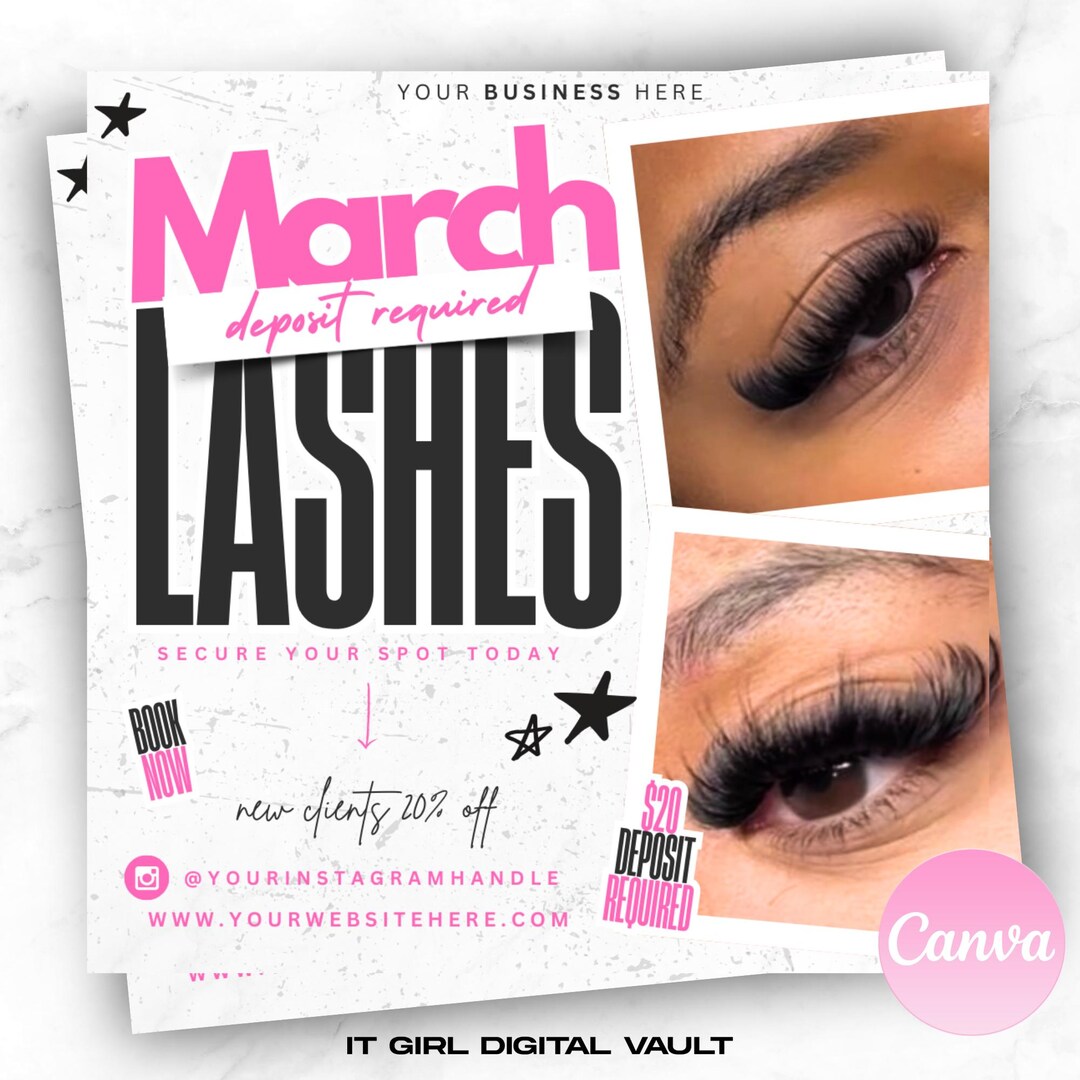 Editable March Lashes Bookings Flyer: Canva Template - Etsy