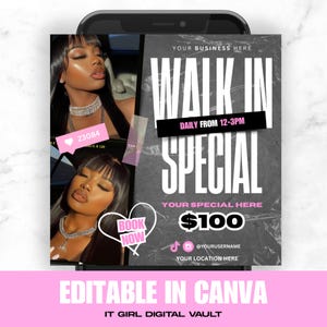 Editable Walk-in Appointment Flyer: Lashes, Nails, Hair (canva Template ...