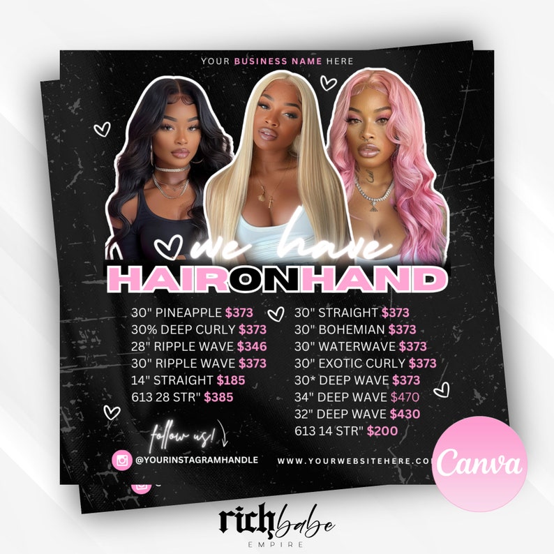 Editable Hair Flyer, Wigs, Bundles, Frontals Canva Template - Etsy