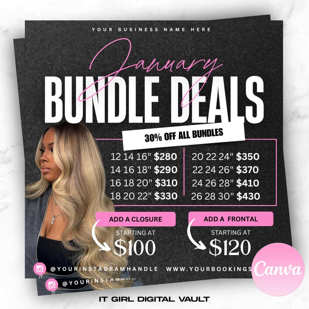 January Bundle Deals Flyer, Hair Bundles Flyer, Frontals and Closures ...