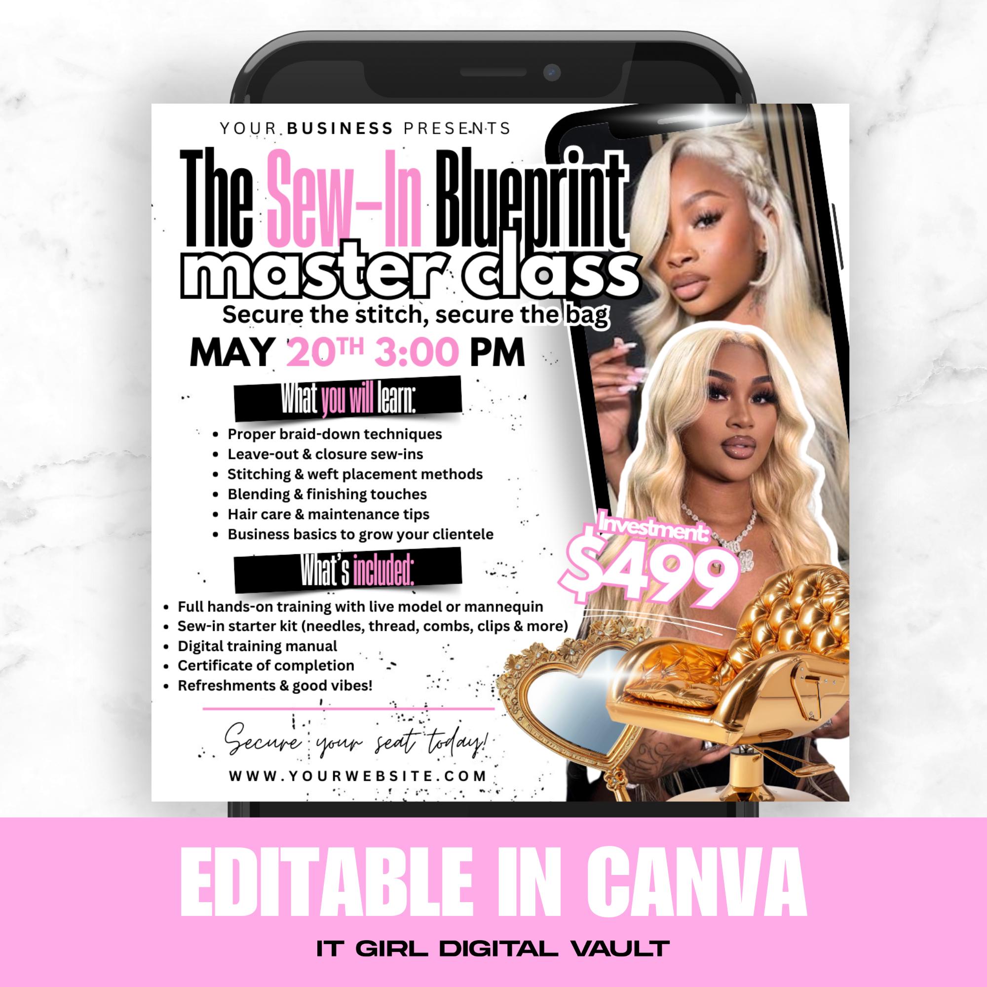 Editable Sew-in Master Class Flyer: Hair Business Canva Template - Etsy