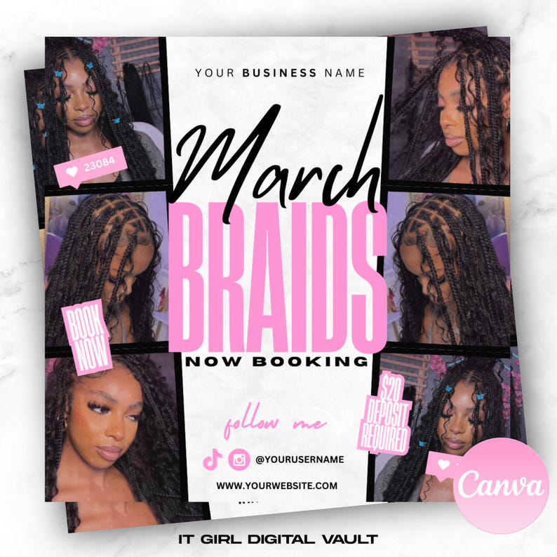 Editable March Braids Flyer: Hair Install, Social Media (digital ...