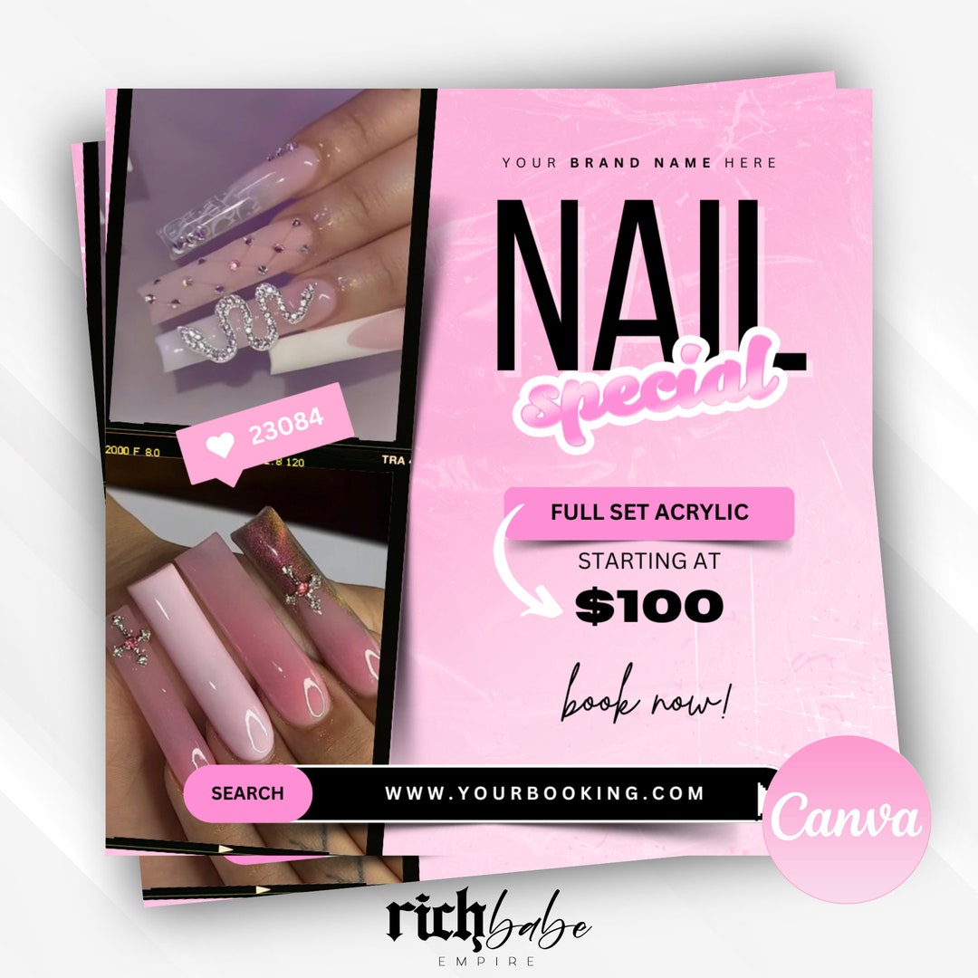 Editable Nail Specials Flyer, Acrylic Nails, New Appointments, Book Now ...