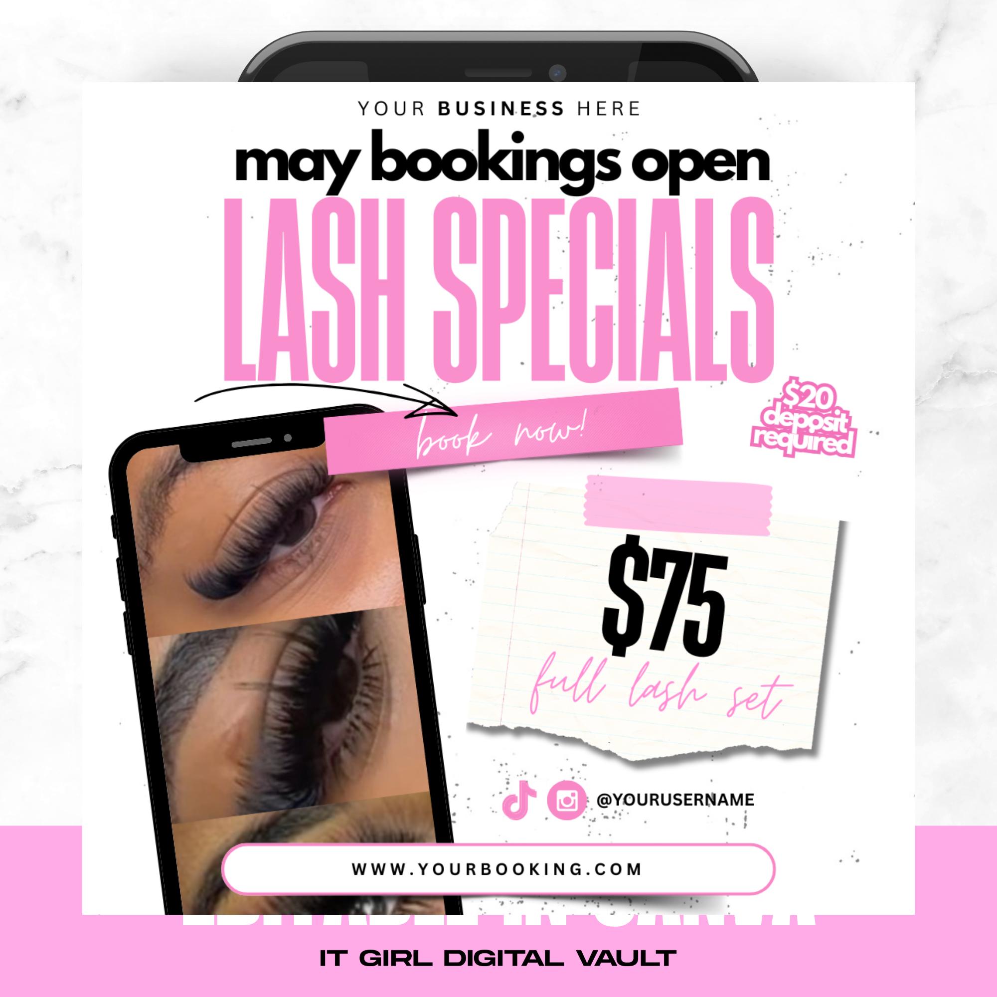 Editable May Lash Bookings Flyer: Canva Template - Etsy