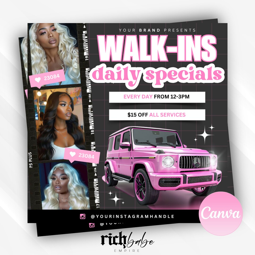Editable Walk-ins Appointment Flyer, Lashes, Nails, Hair Bundles Flyer ...